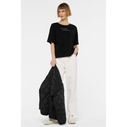 Rundhalsshirt SENSES.THE LABEL, Damen, Gr. L, schwarz, Single Jersey, Material: 100% Baumwolle, bedruckt, oversize normal, Rundhals, angeschnitten gerader Abschluss, Shirts Rundhalsshirt, aus Baumwolle