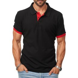 Poloshirt DAILY COTTON "Daily Cotton Poloshirt in Kurzarm als Freizeit Polo T-Shirt - Polo-Hemd f&uuml;r Herren", Jungen, Gr. L, schwarz (schwarz, rot), Obermaterial: 100% Baumwolle CO., B&uuml;ndchen kontrastfarben, Shirts, M&auml;nner Polohemd im Regular-Fit in Piqu&eacute;-Qualit&auml;t