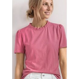 T-Shirt Street One, Damen, Gr. 44, blush berry, Web, 48% Baumwolle, 48% Modal, 4% Elasthan, unifarben, normal normal, Rundhals, abgesteppt, Shirts T-Shirt, mit R&uuml;schendetails