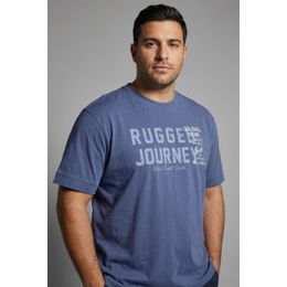 Rundhalsshirt MAN'S WORLD PLUS "auch in Grosse Gr&ouml;&szlig;en bis Gr. 7XL &Auml;rmel-Fit", Jungen, Gr. M (48/50), jeansblau, Single Jersey, Obermaterial: 100% Baumwolle, bedruckt, regular fit normal, Rundhals, Rippb&uuml;ndchen, Shirts Rundhalsshirt, Regular Fit, Kurzarm, mit Print, bedruckt, aus Single Jersey