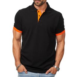 Poloshirt DAILY COTTON "Daily Cotton Poloshirt in Kurzarm als Freizeit Polo T-Shirt - Polo-Hemd f&uuml;r Herren", Jungen, Gr. S, schwarz (schwarz, orange), Obermaterial: 100% Baumwolle CO., B&uuml;ndchen kontrastfarben, Shirts, M&auml;nner Polohemd im Regular-Fit in Piqu&eacute;-Qualit&auml;t