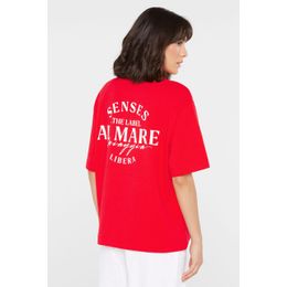 Rundhalsshirt SENSES.THE LABEL, Damen, Gr. L, spicy rot, Single Jersey, Material: 100% Baumwolle, bedruckt, oversize normal, Rundhals, eingesetzt gerader Abschluss, Shirts Rundhalsshirt, aus Baumwolle