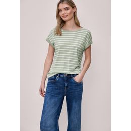 T-Shirt Street One, Damen, Gr. 34, mint leaf, Web, 50% Modal, 50% Baumwolle, gestreift, normal normal, Rundhals, abgesteppt, Shirts T-Shirt, Jersey
