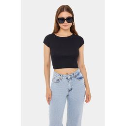 Klassisches Rundhals Kurzarm-Cropped-Top