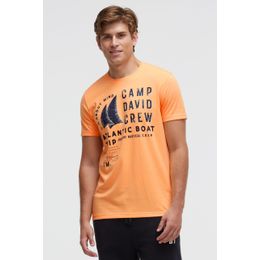 Rundhalsshirt CAMP DAVID, Jungen, Gr. L, orange, Single Jersey, Material: 50% Baumwolle, 50% Polyester, bedruckt, regular fit normal, Rundhals, eingesetzt gerader Abschluss, Shirts Rundhalsshirt, aus Baumwolle