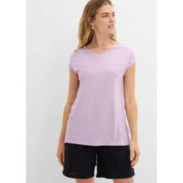 Longshirt bonprix "Longshirt aus Viskose-Mischung", Damen, Gr. 40/42 (M), rosa (zartflieder), Jersey, Obermaterial: 50% Polyester, 50% Viskose, l&auml;ssig geschnitten Po-bedeckend, Rundhals, angeschnitten, Shirts Longshirt, l&auml;ssige Passform, l&auml;ngeres R&uuml;ckenteil, abgerundeter Saum