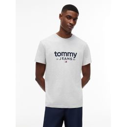 T-Shirt Tommy Jeans "TJM SLIM GRAPHIC", Jungen, Gr. XL, grau (ice grau heather), Single Jersey, Obermaterial: 100% Baumwolle, slim fit normal, Rundhals, Shirts T-Shirt