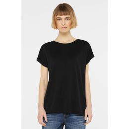 Rundhalsshirt SENSES.THE LABEL, Damen, Gr. L, schwarz, Single Jersey, Material: 70% Modal, 30% Polyester, unifarben, regular fit normal, Rundhals, Shirts Rundhalsshirt, mit Necktape
