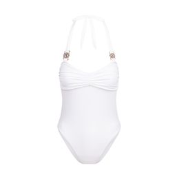 Badeanzug MODA MINX "Amour Rouched", Damen, Gr. XS, wei&szlig;, 82% Polyamid, 18% Elasthan, unifarben, Badeanz&uuml;ge Badeanzug, mit tollem Steinbesatz