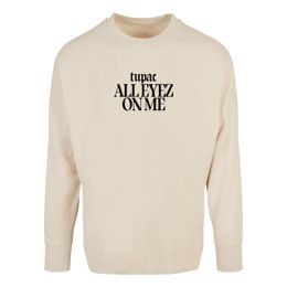 Longsleeve MERCHCODE "Merchcode 2Pac All Eyez on me Tracklist Cut On Longsleeve", Damen, Gr. L, beige (sand), 100% Baumwolle, bedruckt, oversize, Rundhals, Shirts