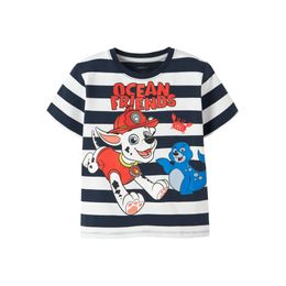 T-Shirt name it "NMMMILAN PAW SS NREG TOP BOX CPLG", M&auml;dchen, Gr. 92, navy blazer, Jersey, Obermaterial: 95% Baumwolle, 5% Elasthan, bedruckt, geringelt, gestreift, normal normal, Rundhals, Shirts T-Shirt
