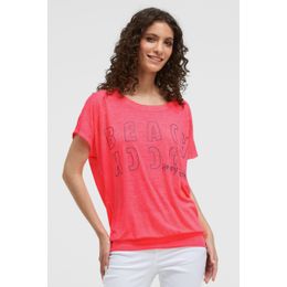 Rundhalsshirt SOCCX, Damen, Gr. L, pink (rot), Single Jersey, Material: Grundmaterial: 100% Polyester, Ausbrenner: 100% Baumwolle, bedruckt, regular fit normal, Rundhals, angeschnitten, Shirts Rundhalsshirt, mit elastischem Saum