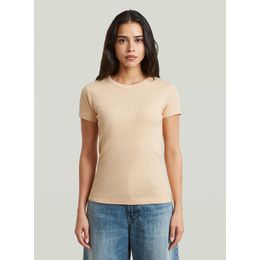 G-Star Raw T-Shirt G-STAR "Slim Rib T-Shirt", Damen, Gr. L, beige (mellow buff), Obermaterial: 98% Baumwolle, 2% Elasthan, Shirts T-Shirt