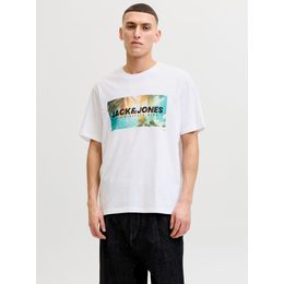 Jack & Jones Rundhalsshirt JACK & JONES "JJINDIANA TEE SS CREW NECK", Jungen, Gr. L, hellwei&szlig;, Jersey, Obermaterial: 100% Baumwolle, bedruckt, regular fit, Rundhals, Shirts Rundhalsshirt