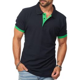 Poloshirt DAILY COTTON "Daily Cotton Poloshirt in Kurzarm als Freizeit Polo T-Shirt - Polo-Hemd f&uuml;r Herren", Jungen, Gr. L, blau (navy, gr&uuml;n), Obermaterial: 100% Baumwolle CO., B&uuml;ndchen kontrastfarben, Shirts, M&auml;nner Polohemd im Regular-Fit in Piqu&eacute;-Qualit&auml;t