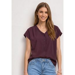 Shirtbluse Street One, Damen, Gr. 34, rustic rouge, Stoff, 100% Viskose, unifarben, normal normal, V-Ausschnitt, abgesteppt, Blusen, mit R&uuml;schendetails