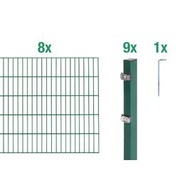 Doppelstabmattenzaun Alberts "Grundset", gr&uuml;n, H:200cm, Stahl, Zaunelemente, H&ouml;he: 80-200 cm, Gesamtl&auml;nge: 4-30 m, zum Einbetonieren