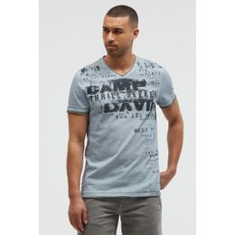 V-Shirt CAMP DAVID, Jungen, Gr. S, silber blau, Web, Material: 100% Baumwolle, bedruckt, regular fit normal, V-Ausschnitt, eingesetzt offene Naht, Shirts, mit Used-Kanten