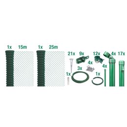 Maschendrahtzaun Alberts, gr&uuml;n, mit bodenh&uuml;lsen, H:150cm, Stahl, Zaunelemente, verschiedene Abmessungen, mit oder ohne Bodenh&uuml;lse