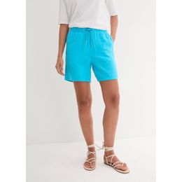 Shorts bonprix, Damen, Gr. 40, N-Gr, tiefaqua, Web, Obermaterial: 100% Baumwolle, loose fit kniefrei, Hosen Shorts, aus Baumwolle, mit elastischem Bund und Kordelzug, lockere Passform
