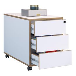 Container Vcm "Holz Rollcontainer B&uuml;rocontainer Salia 3 Schublade", wei&szlig;, B:42cm T:70cm, Obermaterial: 100% Holz Wood., Rollwagen, Rollcontainer