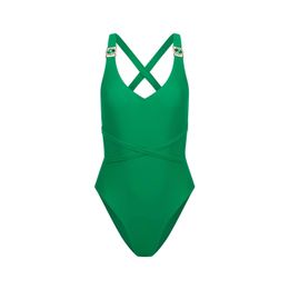 Badeanzug MODA MINX "Amour", Damen, Gr. XS, gr&uuml;n, 82% Polyamid, 18% Elasthan, unifarben, Badeanz&uuml;ge Badeanzug, mit stilvollem Steinbesatz