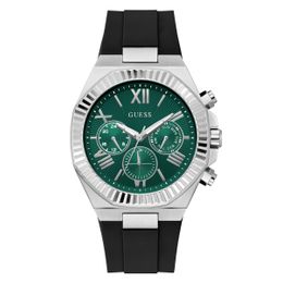 Multifunktionsuhr Guess "EQUITY", schwarz (schwarz, gr&uuml;n), Armbanduhren, Herren, Quarzuhr, Armbanduhr, Herrenuhr, Silikonarmband, analog, Wochentag