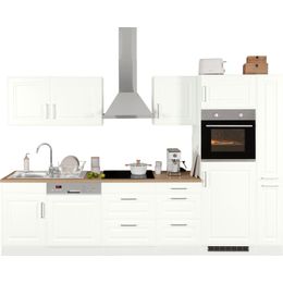 K&uuml;chenzeile KOCHSTATION "KS-Stockholm", wei&szlig; (k&uuml;che: wei&szlig;, front: wei&szlig;, korpus: wei&szlig;, arbeitsplatte: eichefarben sonoma), B:310cm T:60cm, Komplettk&uuml;chen-Sets, K&uuml;chenzeile, Breite 310 cm, wahlweise mit E-Ger&auml;ten,mit MDF-Fronten