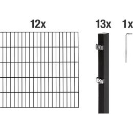 Doppelstabmattenzaun Alberts "Grundset", schwarz, H:140cm, Stahl, Zaunelemente, H&ouml;he: 80-200 cm, Gesamtl&auml;nge: 4-30 m, zum Einbetonieren