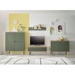 Wohnwand Home Affaire "MAVAS", braun (eiche dekor), B:341cm H:170cm T:40cm, Kastenm&ouml;bel-Sets, Wohnwand, in moderner Trendfarbe, Griffe aus Metall (Schwarz), Breite 341 cm