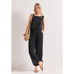 Overall STREET ONE, Damen, Gr. 36, EURO-Gr&ouml;&szlig;en, schwarz, Stoff, Oberteil: 52% Polyester, 36% Viskose, 12% Elasthan. Unterteil: 86% Viskose, 14% Nylon, unifarben, normal kn&ouml;chelfrei, Rundhals, abgesteppt, Overalls Overall, in Unifarbe