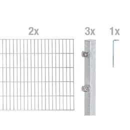 Doppelstabmattenzaun Alberts "Grundset", silberfarben, H:200cm, Stahl, Zaunelemente, H&ouml;he: 80-200 cm, Gesamtl&auml;nge: 4-30 m, zum Einbetonieren