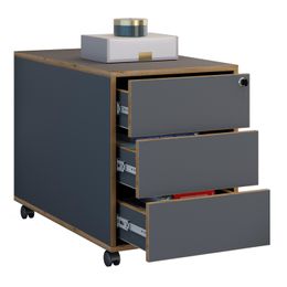 Container Vcm "Holz Rollcontainer B&uuml;rocontainer Salia 3 Schublade", schwarz (anthrazit), B:42cm T:70cm, Obermaterial: 100% Holz Wood., Rollwagen, Rollcontainer