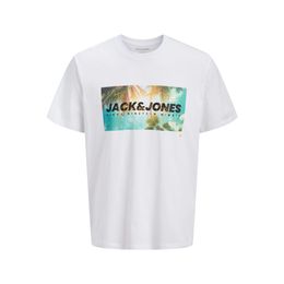 Jack & Jones PlusSize Rundhalsshirt "JJINDIANA TEE SS CREW NECK PLS", Jungen, Gr. 4XL, hellwei&szlig;, Jersey, Obermaterial: 100% Baumwolle, JACK & JONES PLUSSIZE, bedruckt, regular fit normal, Rundhals, Shirts Rundhalsshirt, Baumwolle, regular fit