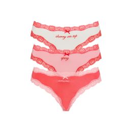 String LSCN BY LASCANA, Damen, Gr. 36/38, rosa (pink), Jersey, Obermaterial: 95% Modal, 5% Elasthan. Spitze: 90% Polyamid, 10% Elasthan, kontrastfarbene Details, Unterhosen String, mit hochwertiger Spitze abgesetzt