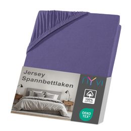 NYVI Jersey Spannbettlaken DreamScience f&uuml;r Matratzen bis 22 cm H&ouml;he - Weich & Anschmiegsam, Rundumgummizug, B&uuml;gelfrei Farbe:lila;Gr&ouml;&szlig;e:180x200 - 200x200 cm