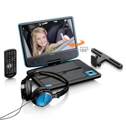 Lenco DVP-910BU - 9 Zoll tragbarer DVD-Spieler mit Kopfh&ouml;rer und Kopfst&uuml;tzenbefestigung - integrierter Akku - USB-Eingang - Blau/Schwarz