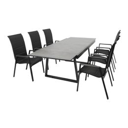 DEGAMO Garnitur REIMS 7-teilig, Alu + Glas + Kunstgewebe schwarz
