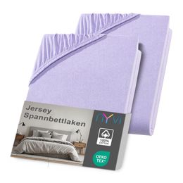 NYVI Jersey Spannbettlaken DreamScience f&uuml;r Matratzen bis 22 cm H&ouml;he - Weich & Anschmiegsam, Rundumgummizug, B&uuml;gelfrei Farbe:flieder;Gr&ouml;&szlig;e:140x200 - 160x200 cm (2er Pack)