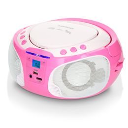 Lenco SCD-650PK - Tragbares FM-Radio mit CD/MP3-Player - USB-Anschlu&szlig; - Karaoke - Mikrofon - Lichteffekte - Pink