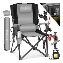 Kesser&reg; Campingstuhl faltbar bis 160 kg Angelstuhl Faltstuhl Klappstuhl Gepolstert mit Armlehnen Campinglicht und Getr&auml;nkehalter + Tasche mit hoher R&uuml;ckenlehne Strandstuhl mit Angelhalterung