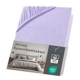 NYVI Jersey Spannbettlaken DreamScience f&uuml;r Matratzen bis 22 cm H&ouml;he - Weich & Anschmiegsam, Rundumgummizug, B&uuml;gelfrei Farbe:flieder;Gr&ouml;&szlig;e:180x200 - 200x200 cm