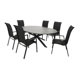 DEGAMO Garnitur LYON 7-teilig, Alu + ECP + Kunstgewebe dunkelgrau