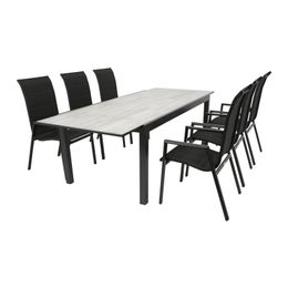 DEGAMO Garnitur FARO 7-teilig, Alu + Glas + Kunstgewebe schwarz