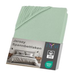 NYVI Jersey Spannbettlaken DreamScience f&uuml;r Matratzen bis 22 cm H&ouml;he - Weich & Anschmiegsam, Rundumgummizug, B&uuml;gelfrei Farbe:eukalyptus;Gr&ouml;&szlig;e:180x200 - 200x200 cm