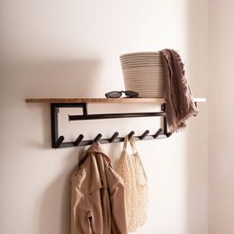 FineBuy Wandgarderobe Akazie Massivholz 100cm Metall Garderobe mit Ablage Industrial