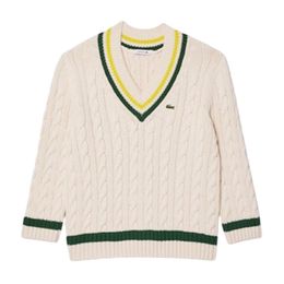 Lacoste - Pullover Top f&uuml;r Damen, V-Ausschnitt (Beige/Gr&uuml;n)