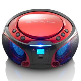 Lenco SCD-550RD - Tragbares FM-Radio mit CD/MP3-Player - Bluetooth - USB-Anschlu&szlig; - Lichteffekte - Kopfh&ouml;rerausgang - Rot