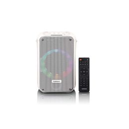 Lenco Karaoke-System mit Bluetooth&reg;, wiederaufladbarem Akku, drahtlosem Karaoke-Mikrofon und Disco-LED-Beleuchtung Wei&szlig;