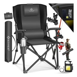 Kesser&reg; Campingstuhl faltbar bis 160 kg Angelstuhl Faltstuhl Klappstuhl Gepolstert mit Armlehnen Campinglicht und Getr&auml;nkehalter + Tasche mit hoher R&uuml;ckenlehne Strandstuhl mit Angelhalterung